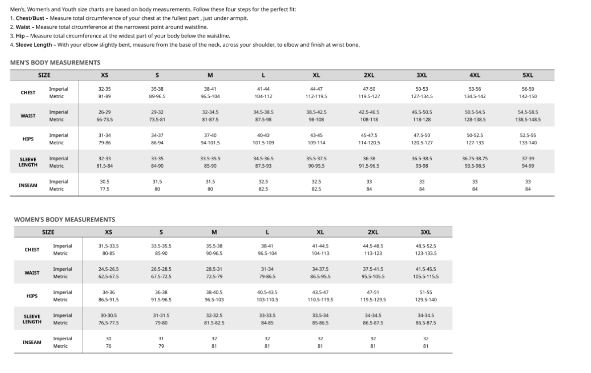 Jacket Size Chart For Mens And Ladies GGCLC